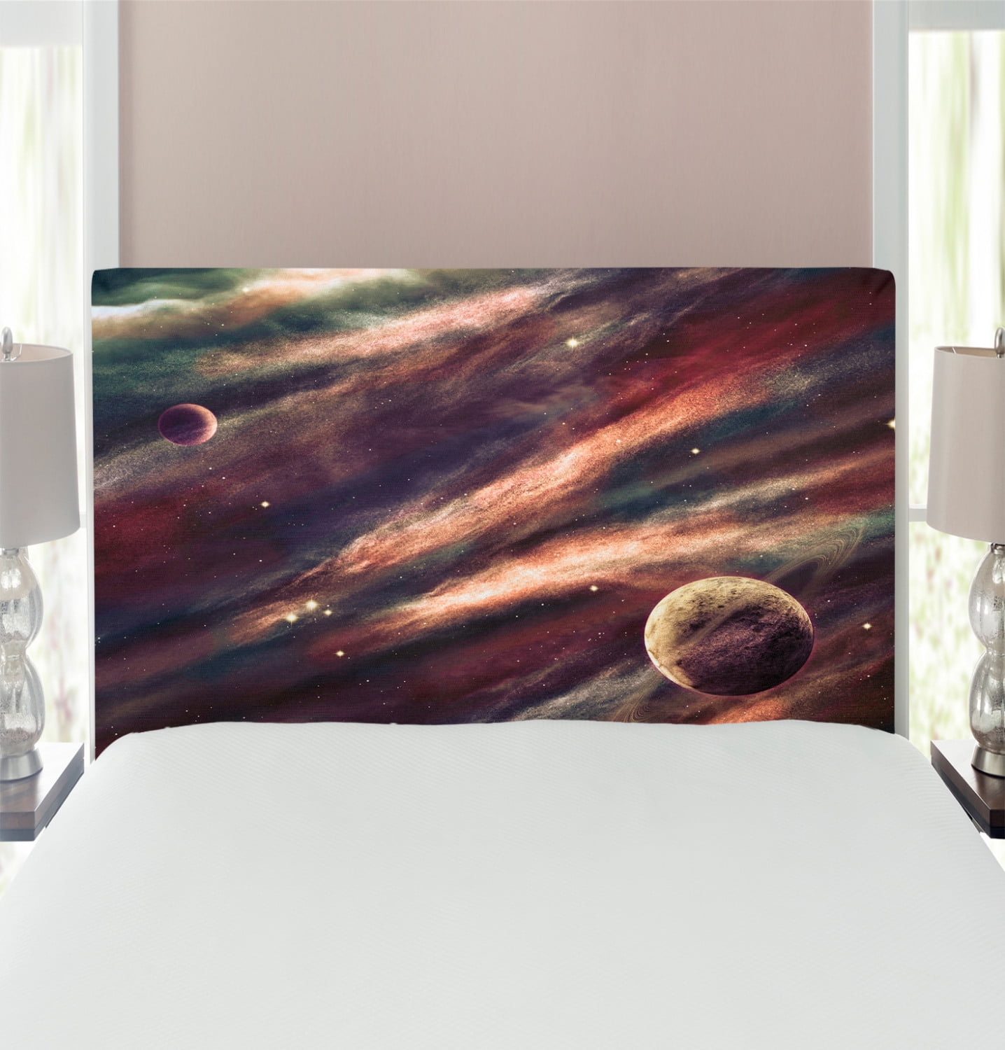Outer Space Headboard, Planets over Nebula Gas Cloud Space Galaxy Star ...