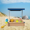 Costway Wooden Sandbox with Canopy Tent Design Fir Wood Frame 2 Bench ...
