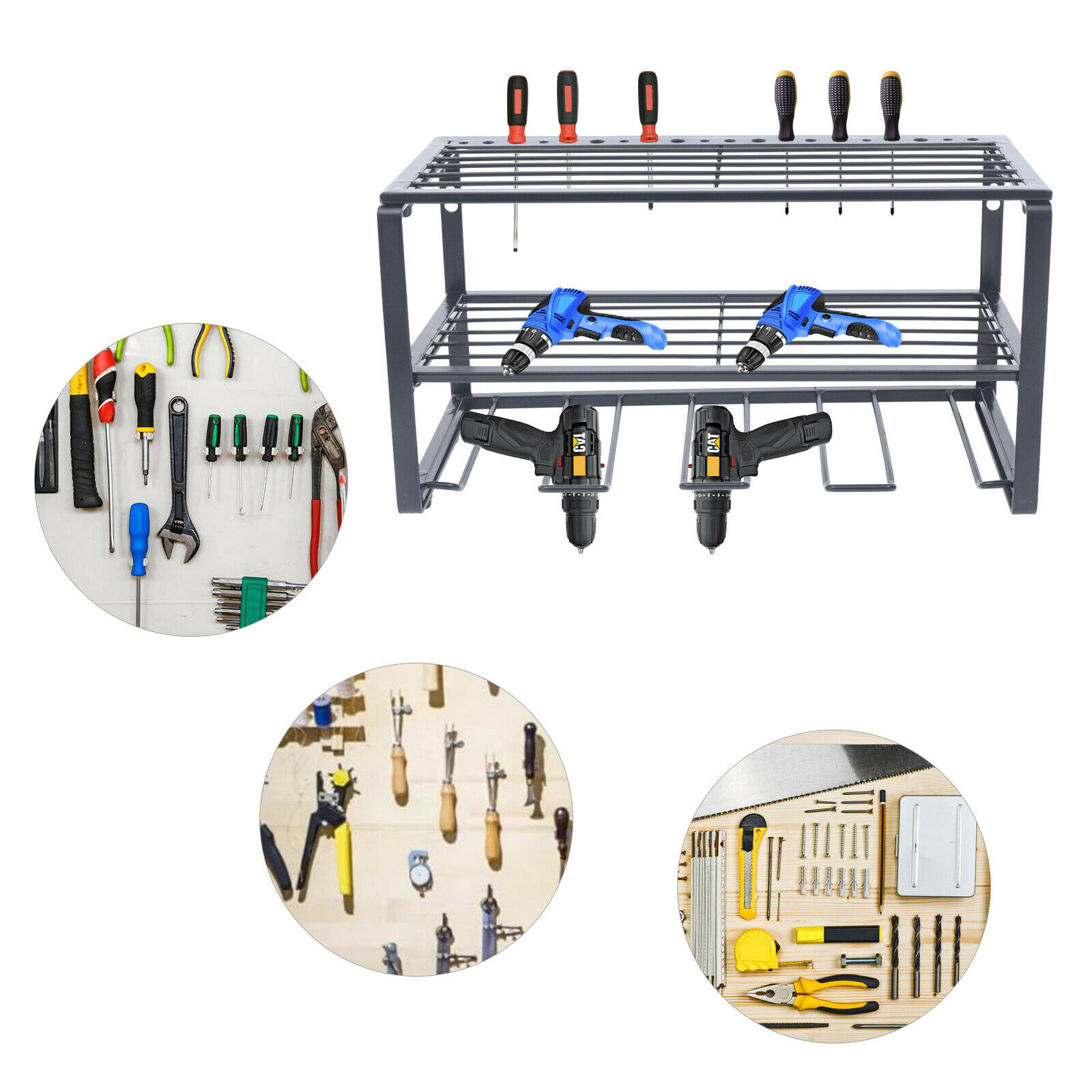 Wall Mount Power Tool Organizer Floating Tool Shelf Black W/ Drill Hook ...