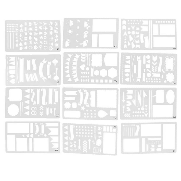 yuksok 12 Pieces Plastic Journal Stencils Drawing Template Ruler for ...