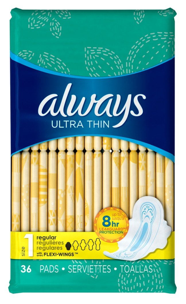 Always Ultra Thin Pads Size 1 Regular with Flexi Wings, 36 Count, 3 ...