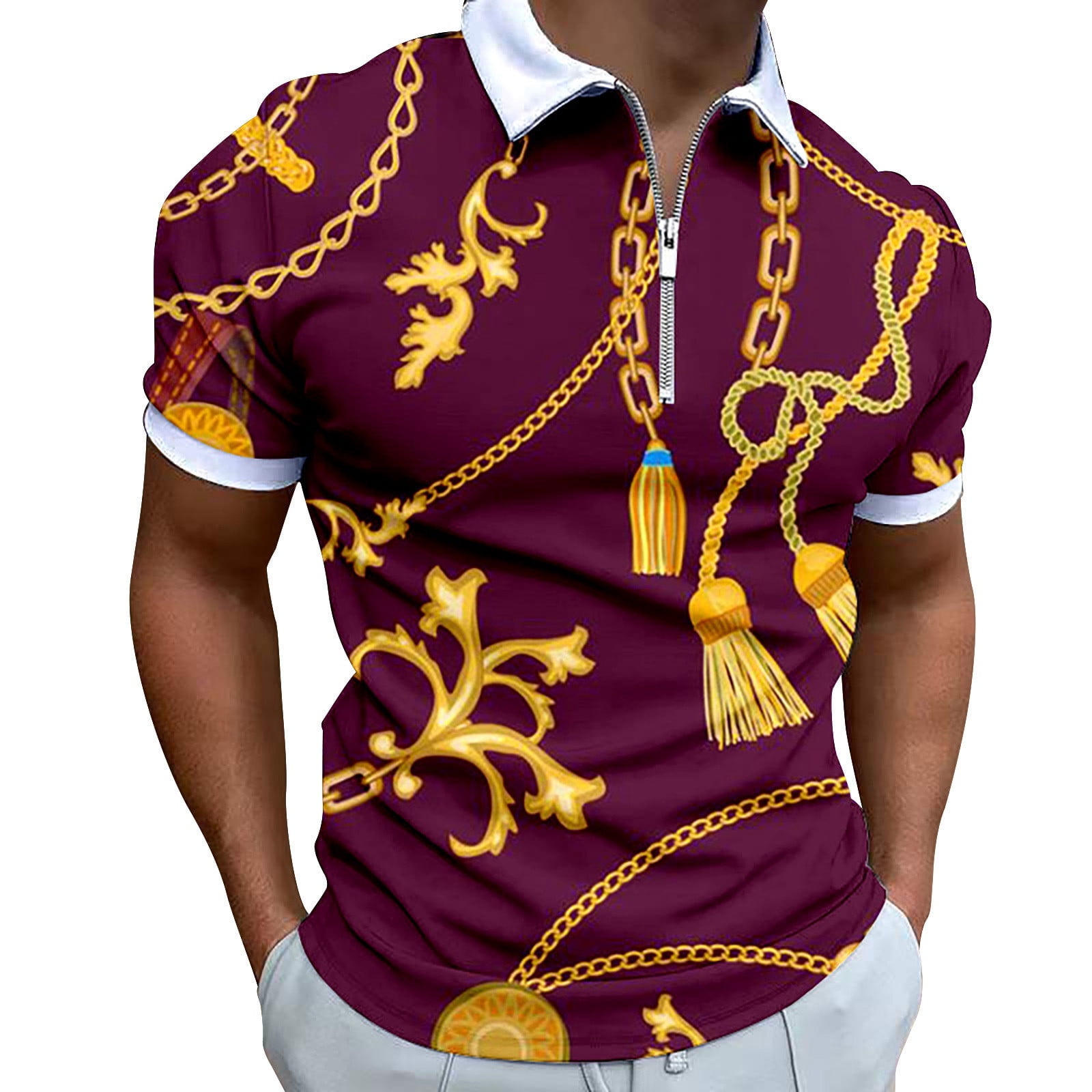 ZRBYWB Mens Polo Shirts Men's Zipper Shirts Short Sleeve Casual Slim ...