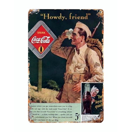 1942 Coca Cola Howdy Friend World War II Ad metal tin sign vintage ...