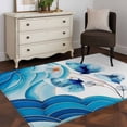 Blue Butterfly Runner Rug Non Slip 2.7x5 Watercolor White Flowers Ocean ...