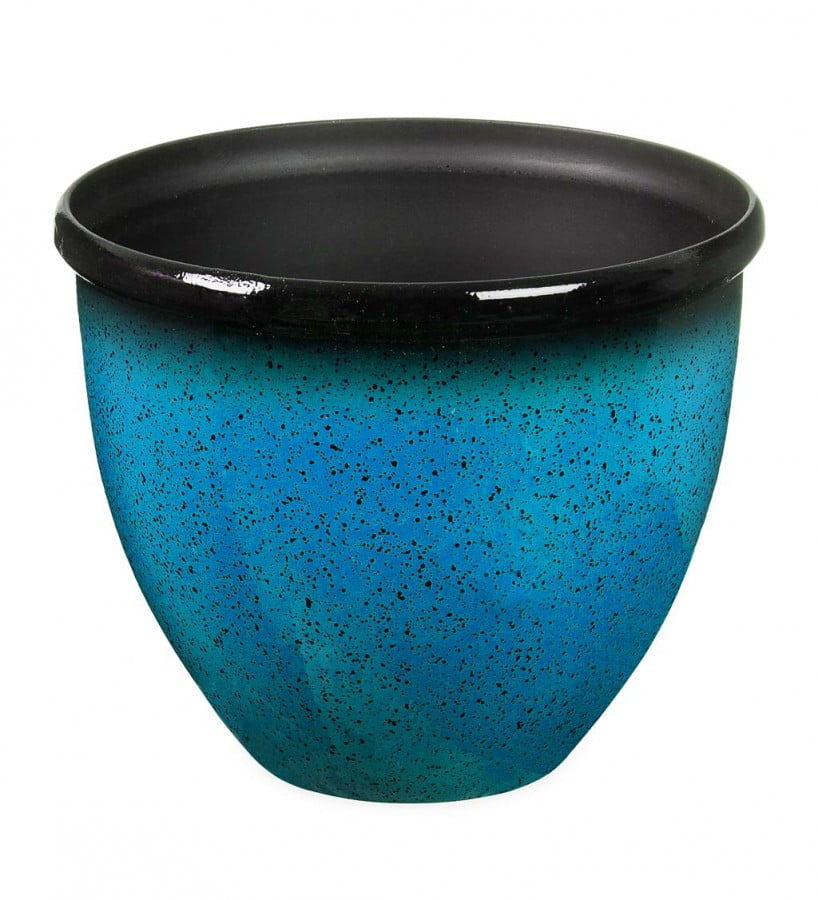 Plow & Hearth Colorful Faux Glazed Ceramic Self-Watering Planter - Blue ...