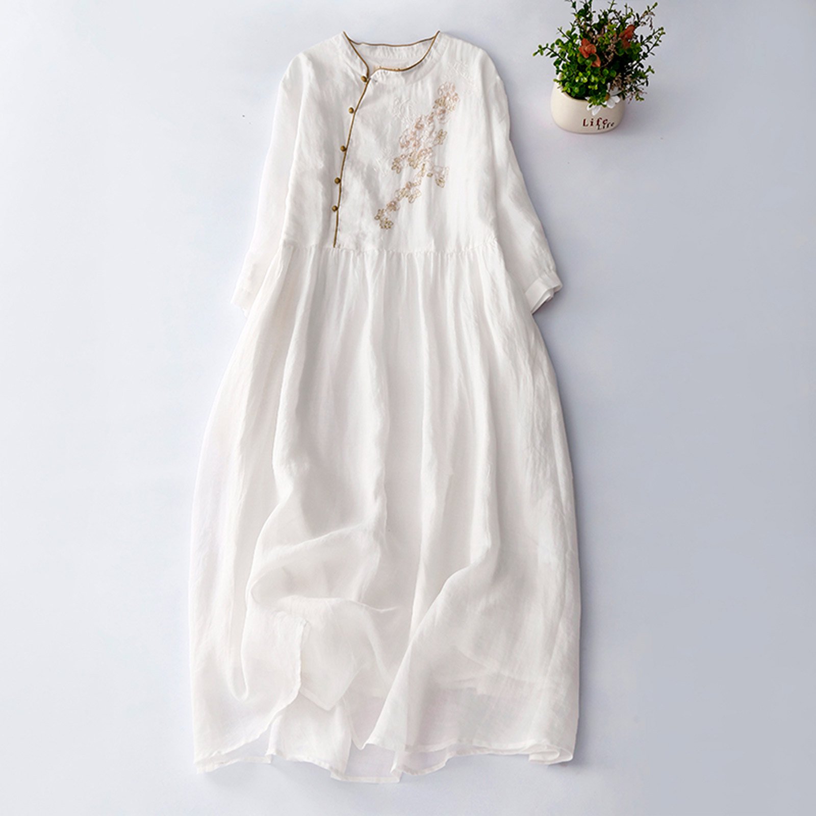 Click here for Meichang Women Cotton Linen Dresses Chinese Button... prices