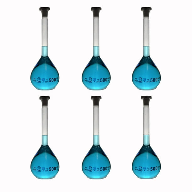 Volumetric Flask 500 ml Borosilicate Glass 19/26 Joint Class A Accuracy ...
