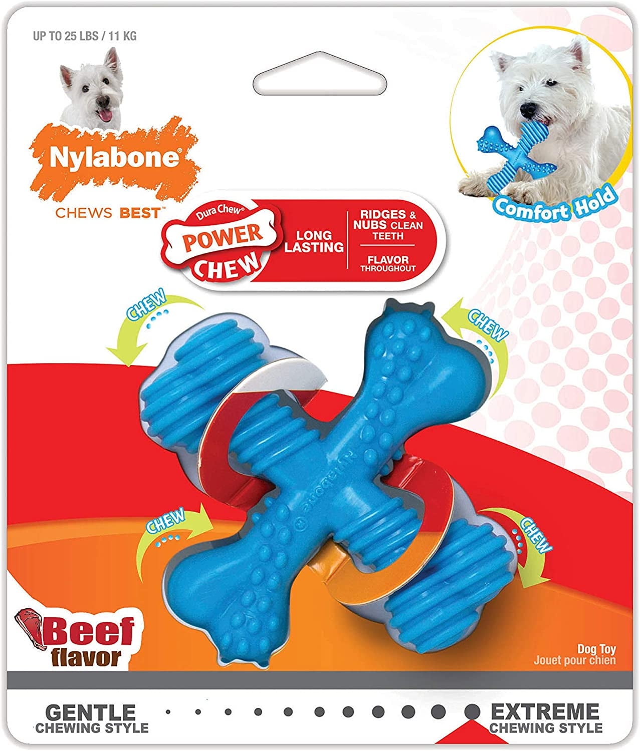 Nylabone Power Chew X-Shaped Dog Bone Chew Toy Beef Flavor S Nylabone ...