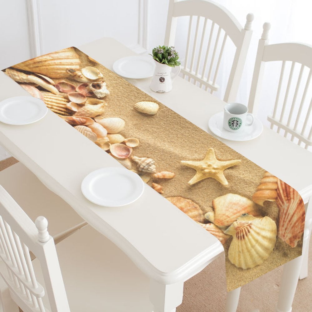 MYPOP Starfish Seashells Table Runner Home Decor 16x72 Inch, Summer ...