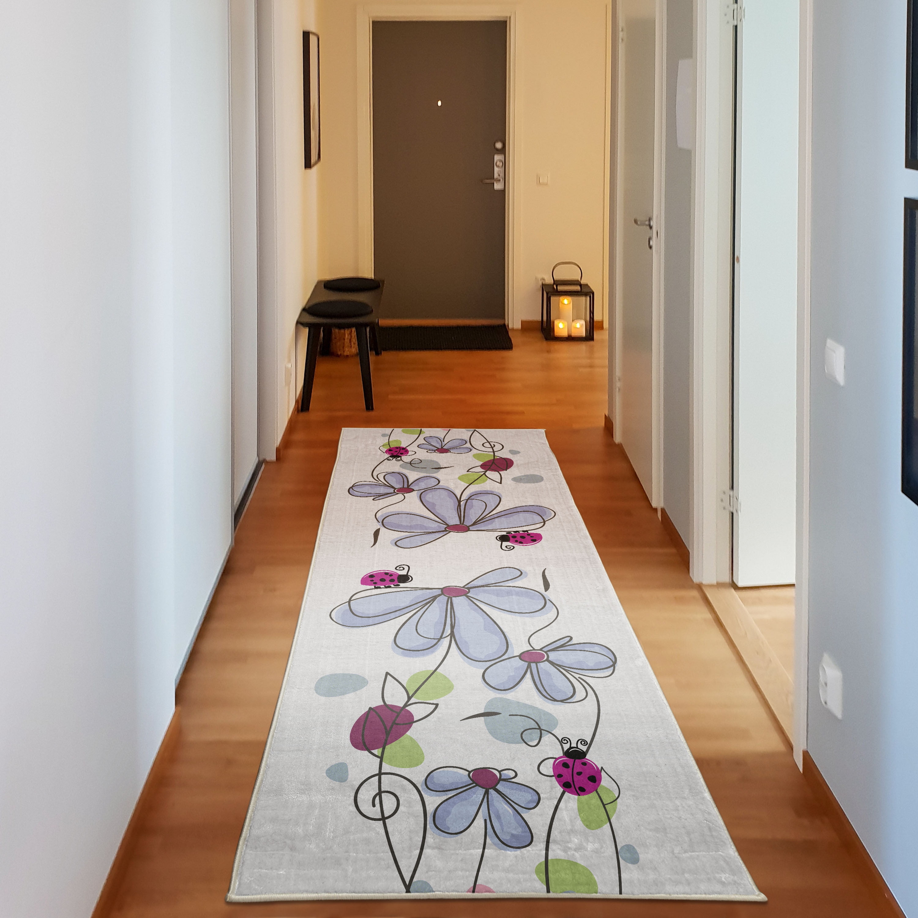 Spring Decorative Rug, Flowers Oval Dome-Shaped Ladybugs Illustration ...