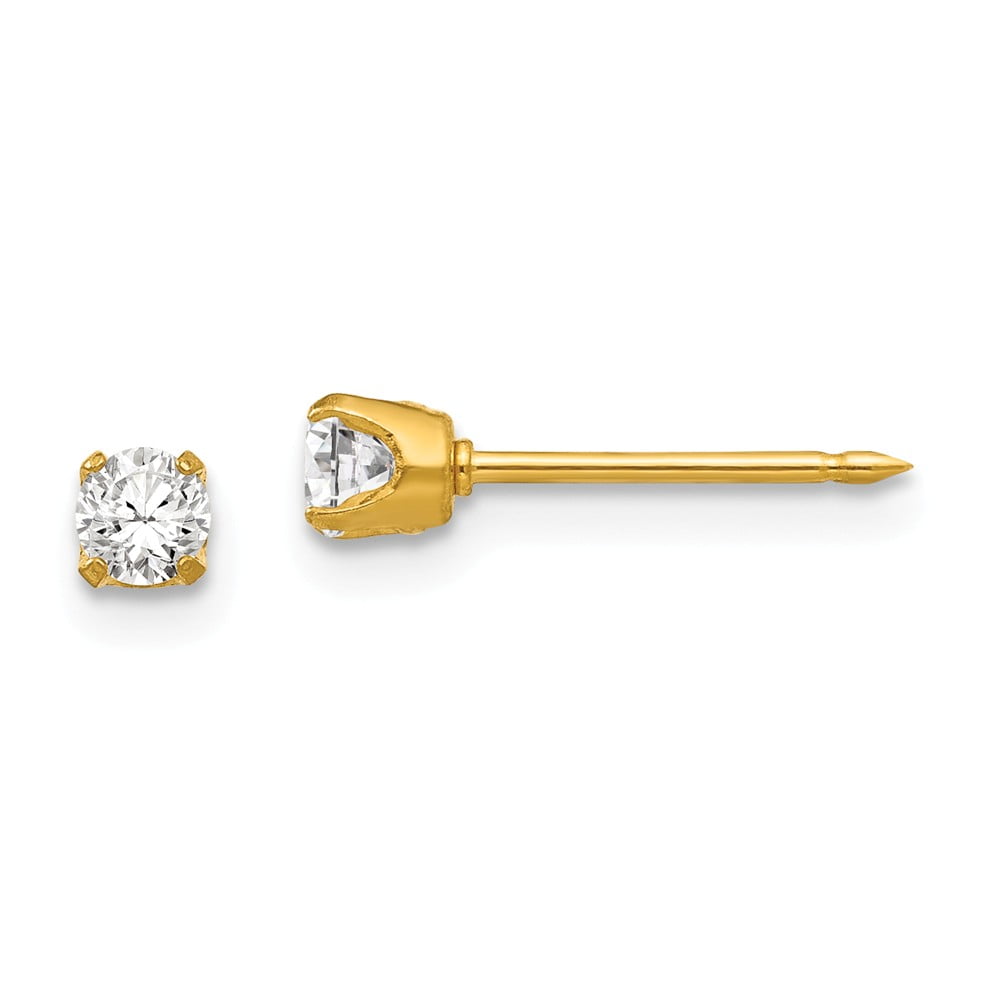 Earring Stud Women'S Cubic Zirconia CZ 3 mm Inverness 24K Plated 3Mm ...