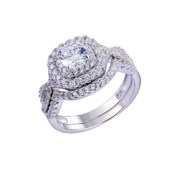 Newshe Wedding Band Engagement Ring Set for Women 925 Sterling Silver 1.8Ct Round White AAAAA Cz ...