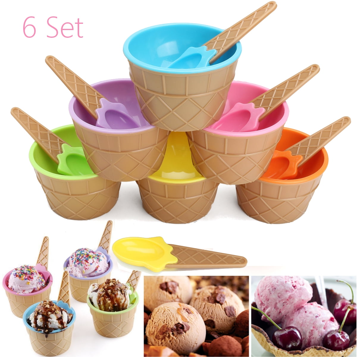 6 Pcs Kids Child Ice Cream Bowls Spoon Cup Set Durable Dessert Heat ...