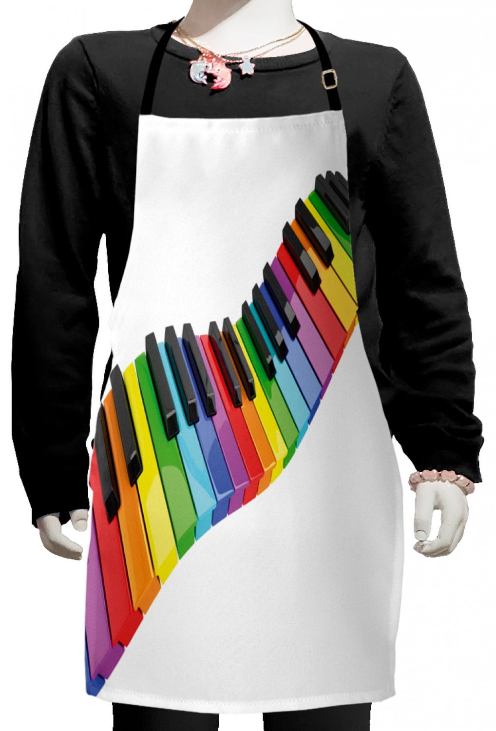 Music Kids Apron, Vibrant Colored Piano Keyboard Wave Musician Arts ...