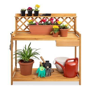 Auranook Outdoor Potting Bench Table, Solid Wood Potting Table with ...