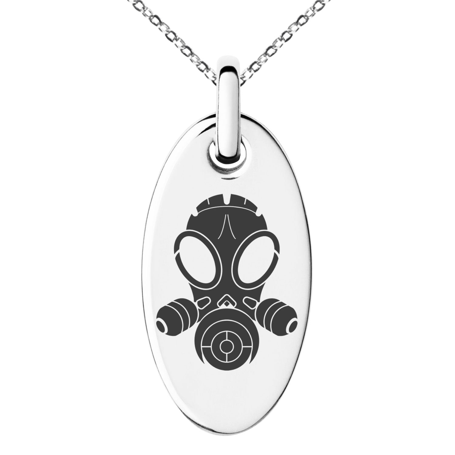 Stainless Steel Biohazard Gas Mask Engraved Small Oval Charm Pendant ...