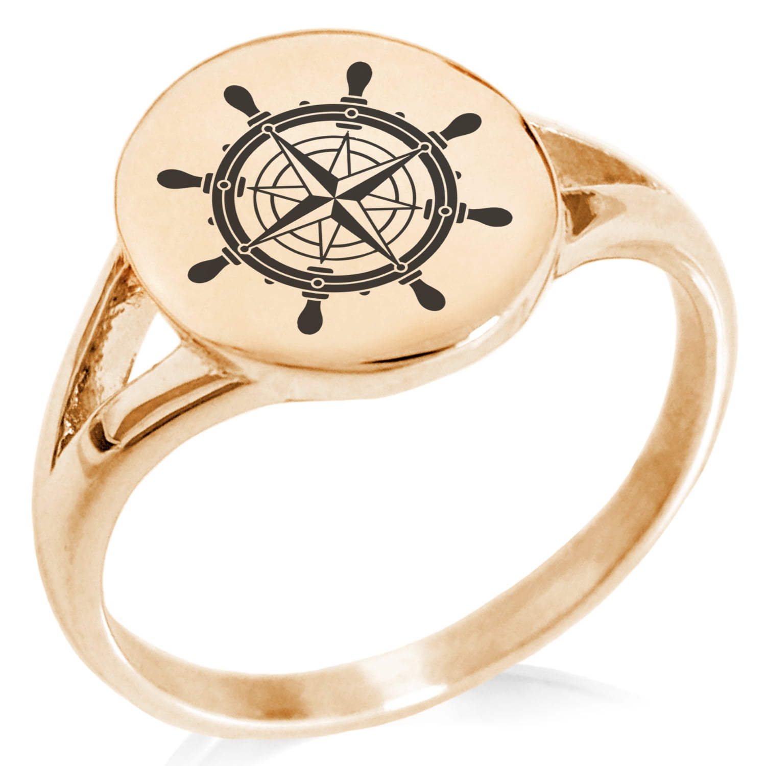 Stainless Steel Nautical Ship Helm Wheel Compass Minimalist Oval Top ...