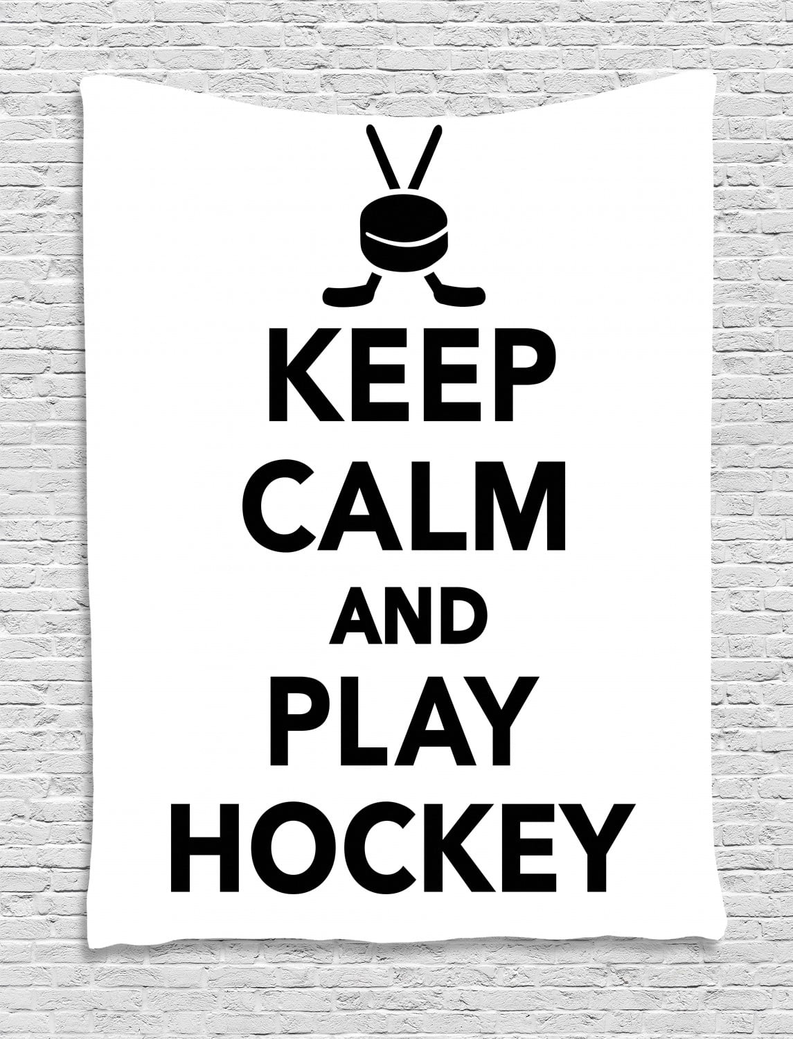 Hockey Tapestry, Keep Calm and Play Hockey Quote with Sticks in Black ...