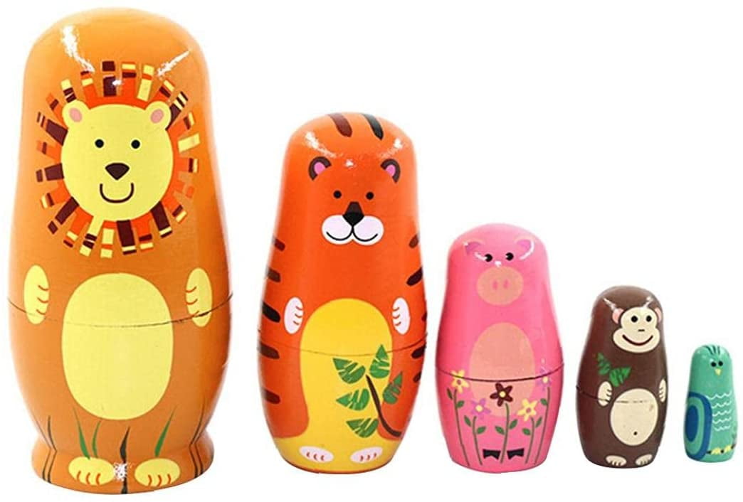 Russian Matryoshka Wooden Cartoon Animal Nesting Dolls Lion Tiger Pig ...