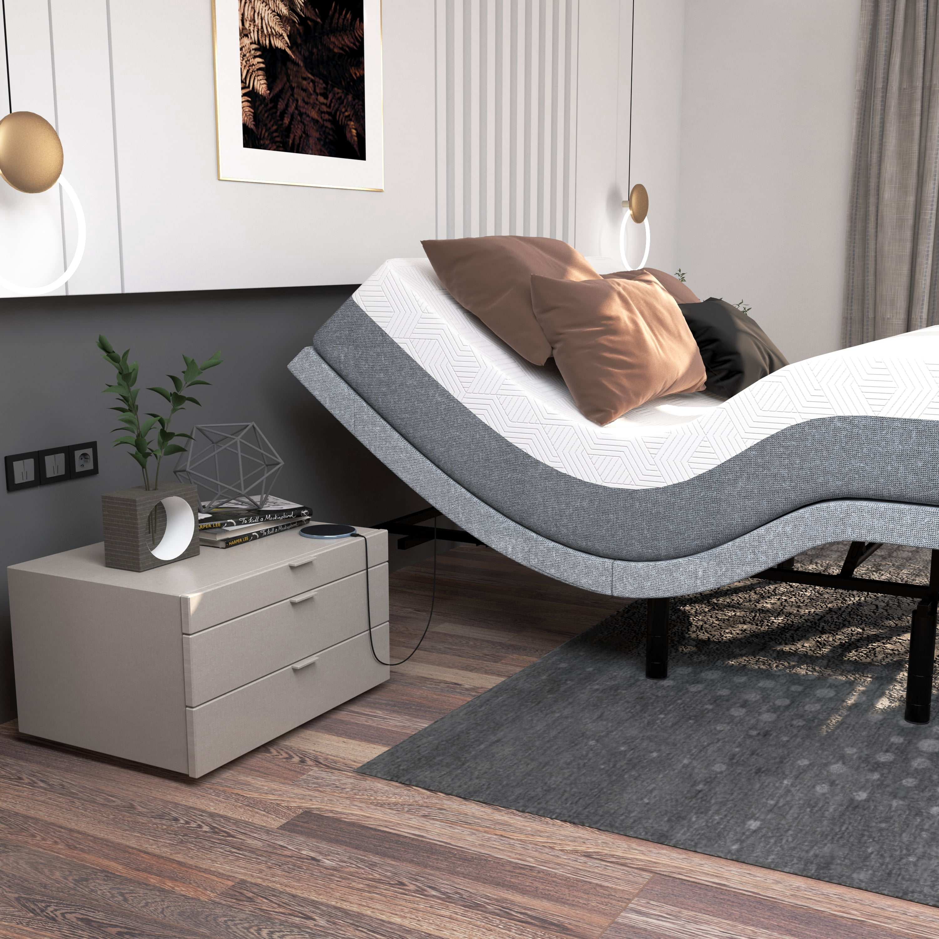 Renanim Premium Adjustable Bed Base + 14" Full, Hybrid Foam Mattress ...