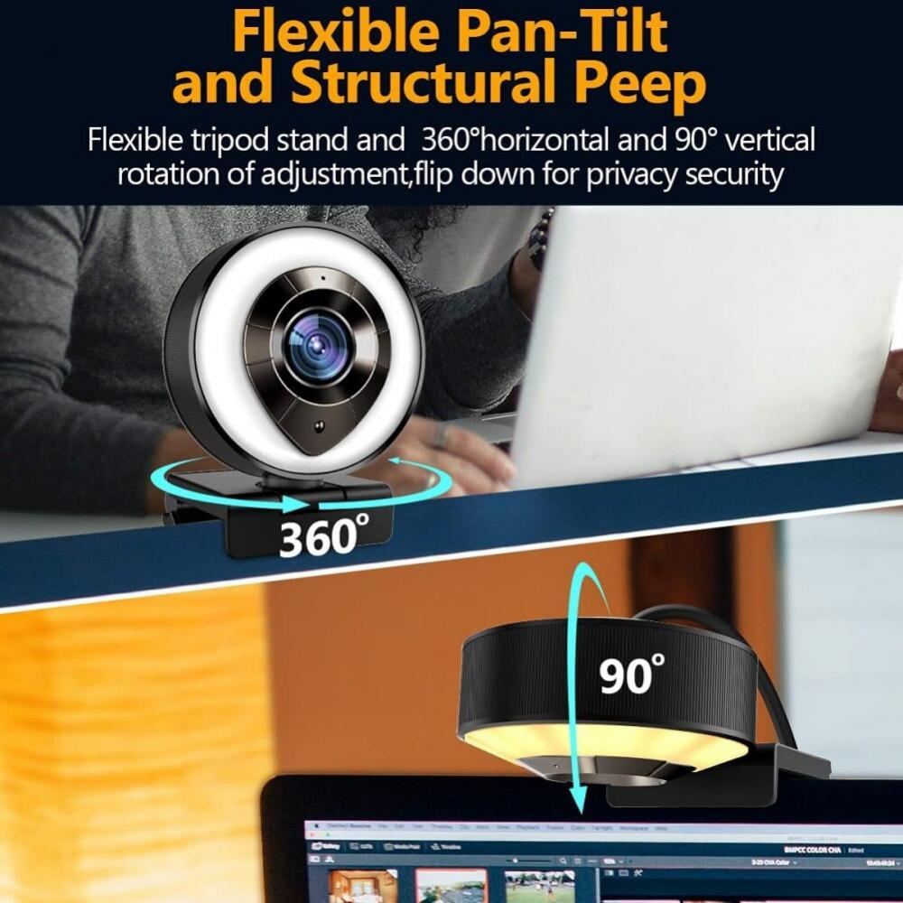 Buy 1080P Webcam with Microphone Ring Light, 3-Level Adjustable Plug ...
