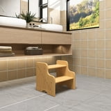 CONSDAN Wooden 2-Tier Step Stool for Adults and Kids, Solid Hardwood ...