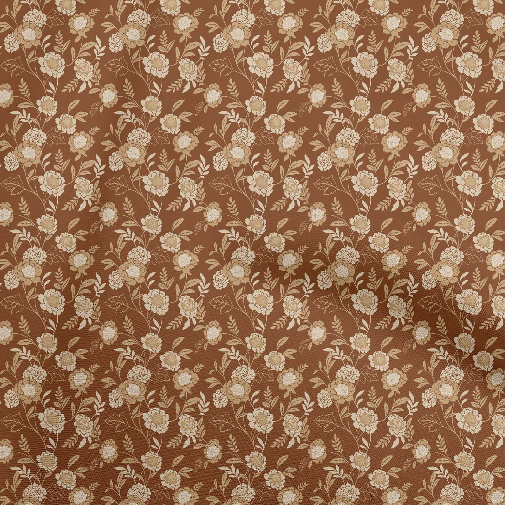 oneOone Silk Tabby Brown Fabric Asian Chinese Floral Diy Clothing ...