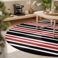 Black Red Contrast Monochromatic Tones Round Rug 3ft Geometric Line ...