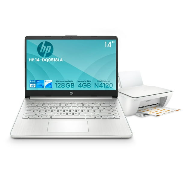 Combo Laptop HP 14-DQ0518LA Intel Celeron N4120 4GB 128GB SSD HD W11H + Impresora HP | Walmart ...