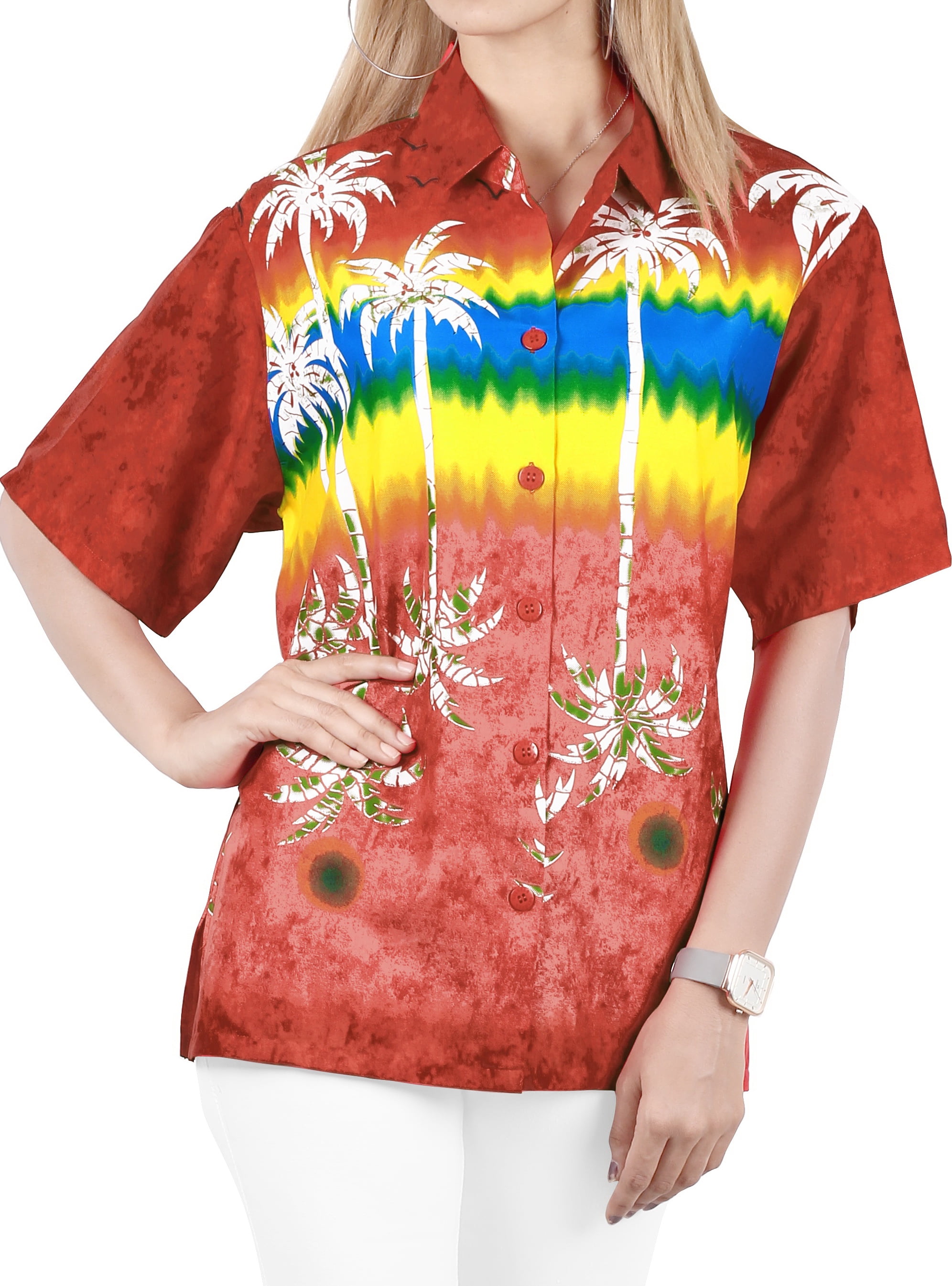 HAPPY BAY Women s Beach Wedding Hawaiian Blouse Shirt Aloha Luau Camp happy-bay-women-s-beach-wedding-hawaiian-blouse-shirt-aloha-luau-camp
