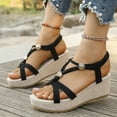 Black Ladies Everyday Sandals With Round Head And Wedge Heel Featuring ...