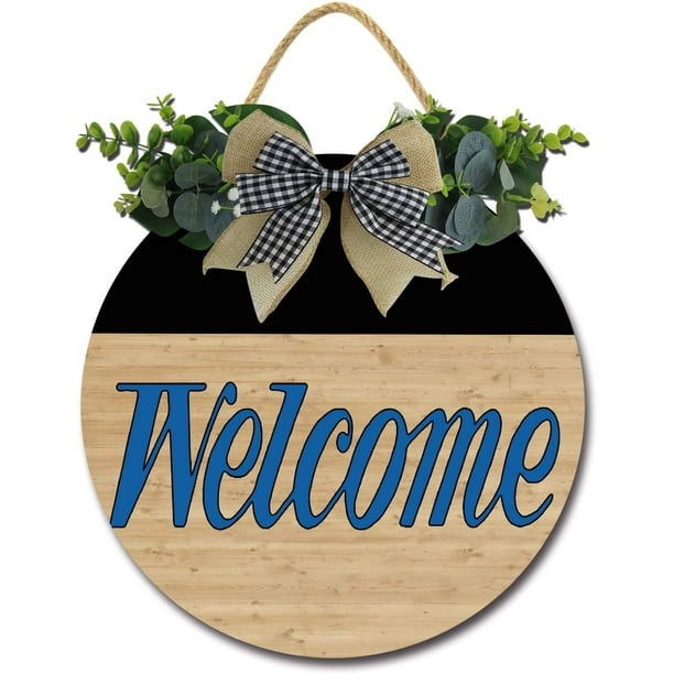 Eveokoki 11" Welcome Sign Welcome Front Door Round Wood Sign Hanging ...