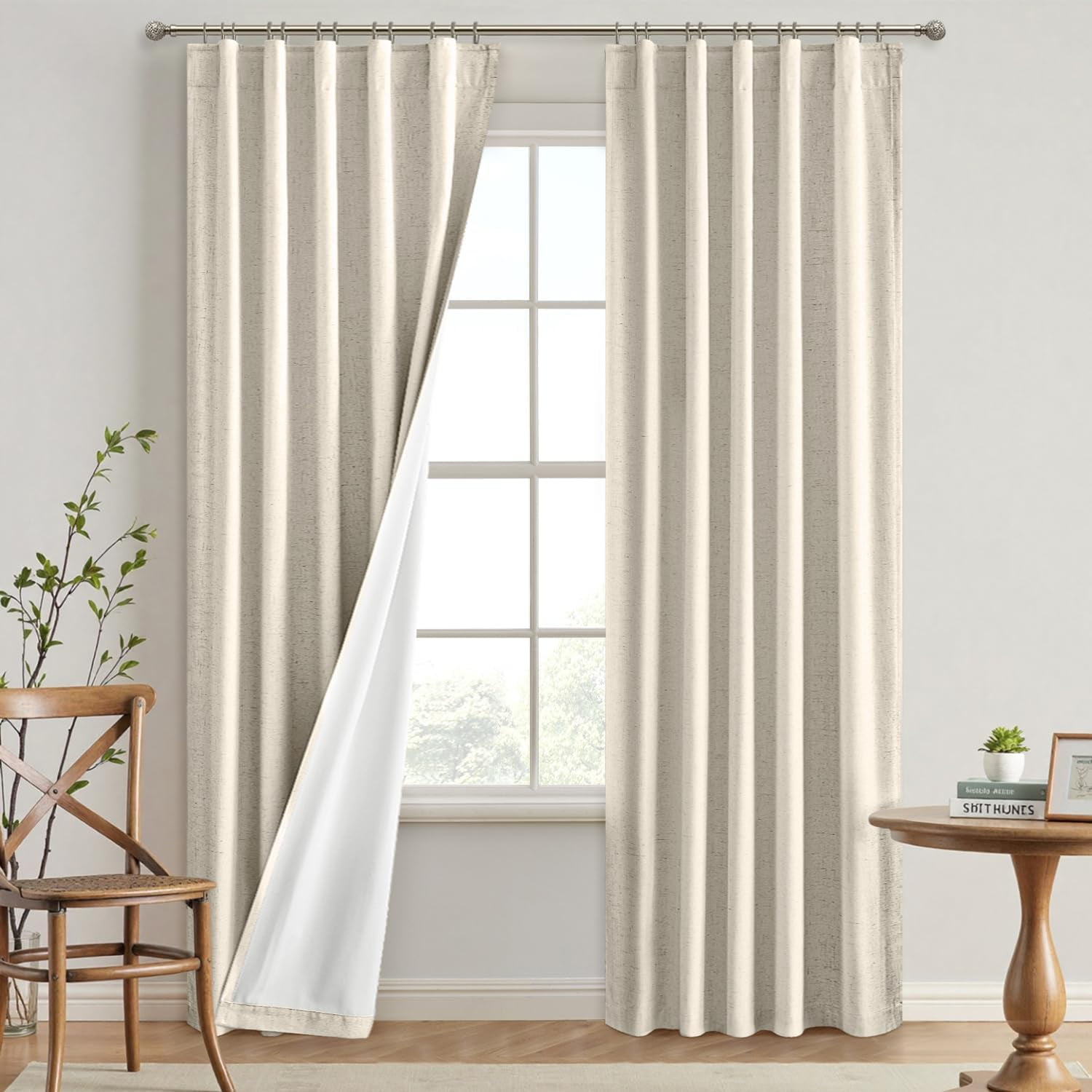 Click here for Siabc-Cream Beige Linen Blackout Curtains 84 Inch... prices