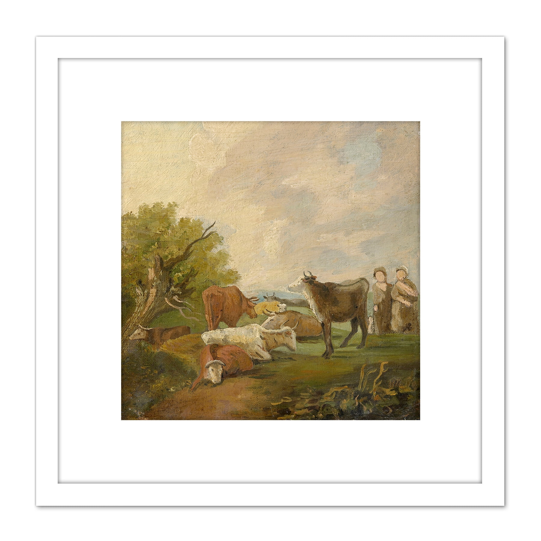 After Gainsborough Figures Ands Cows Field Painting 8X8 Inch Square ...