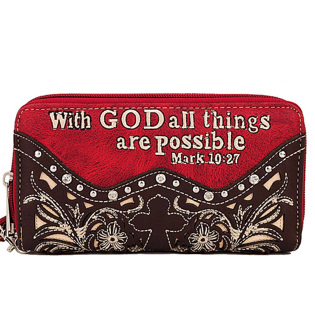 Premium Rhinestone Bible Verse Cross Women's Wallet with Extra Hand ...