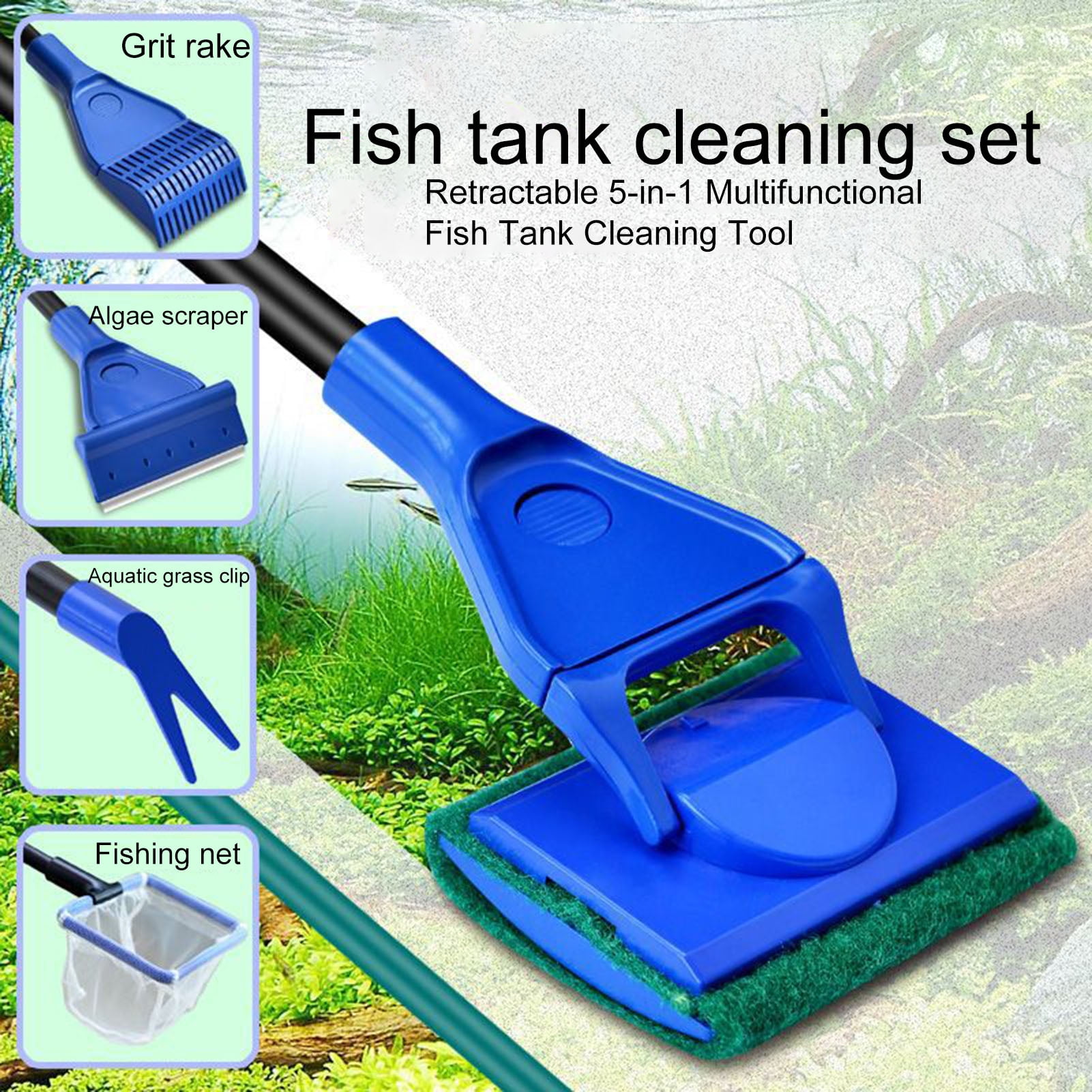 Aquarium 5 in 1 Cleaning Tool Kit Fish Tank Aquatic Plastic Stain ...