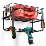 Power Tool Storage Rack with Basket, Wall Mounted Heavy Duty Tool Shelf ...