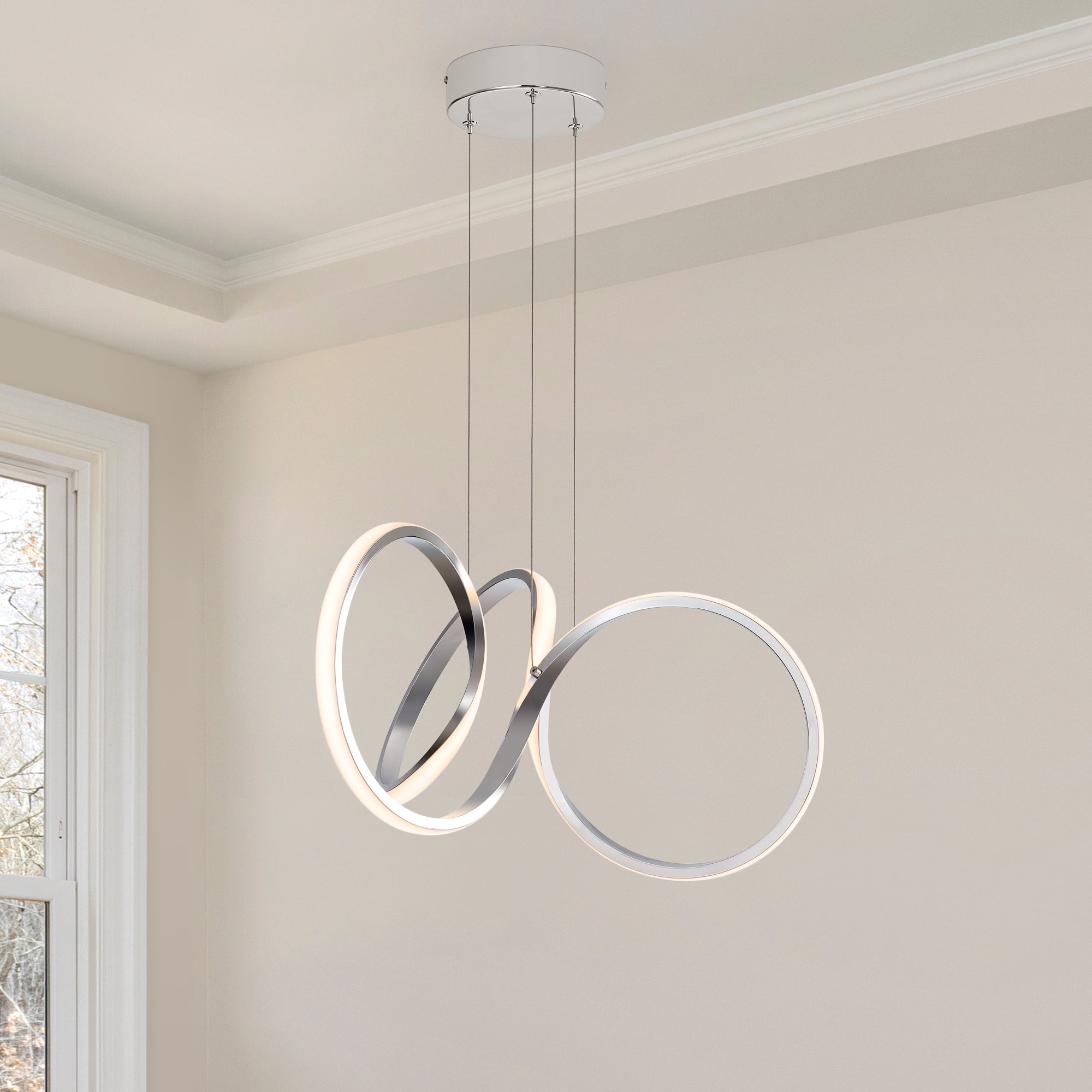 Modern LED Chandeliers, 3000K Dimmable Curved Irregular Ring Ceiling ...