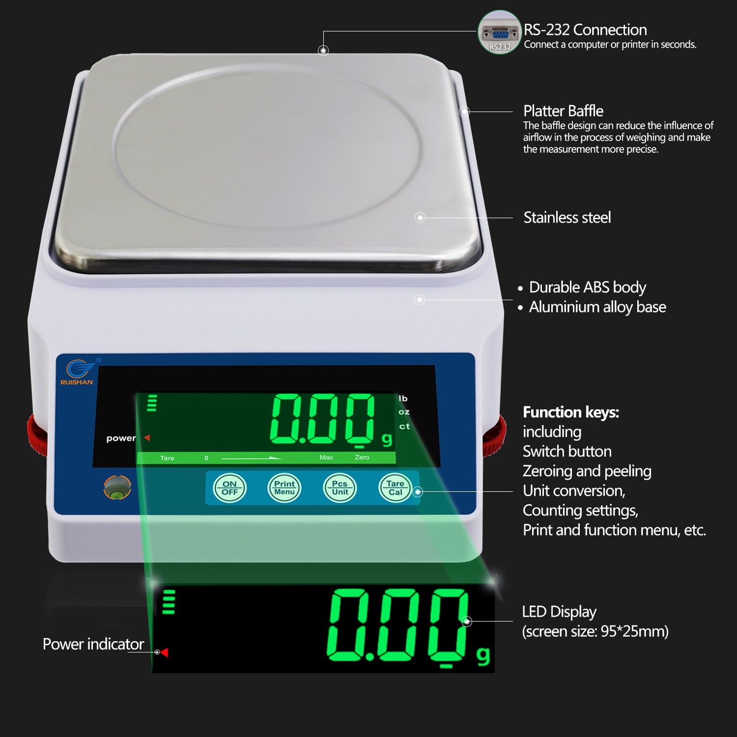 Buy RUISHAN 3000 x 0.01g Lab Precision Analytical Balance RS232 port ...