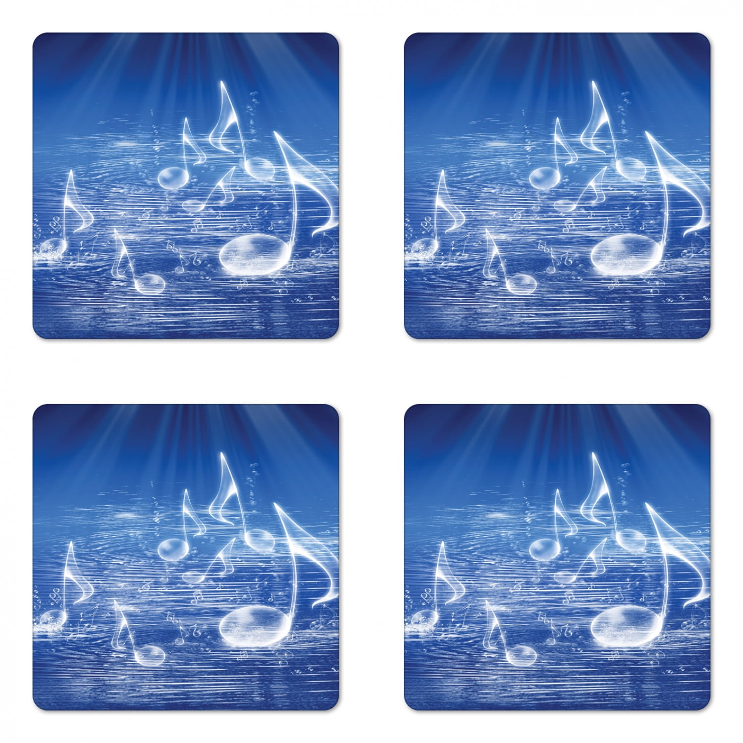 Music Coaster Set of 4, Water Musical Notes Bubbles Dancing Waves ...