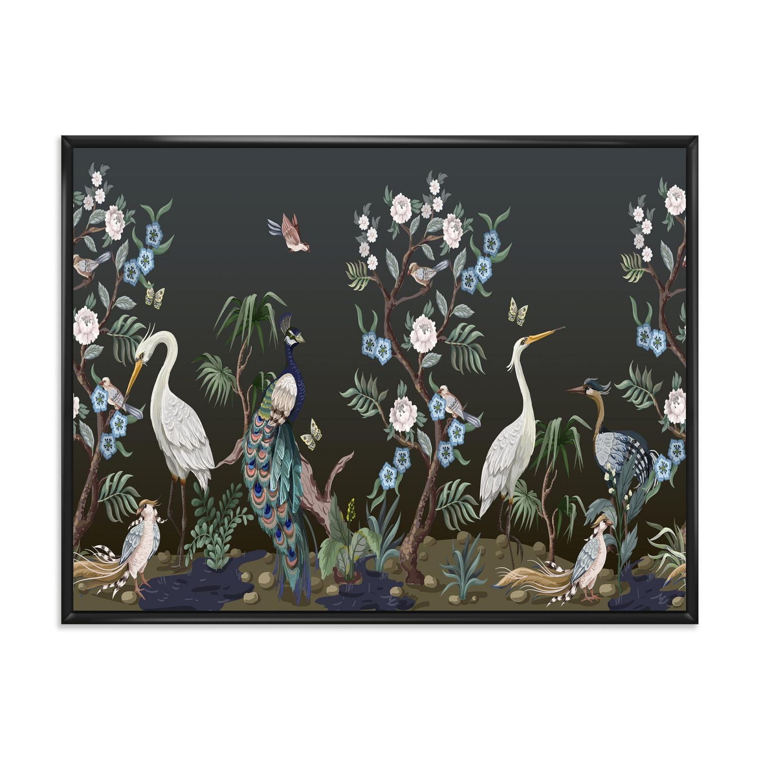 Designart Chinoiserie With Birds and Peonies IV FLOAT FRAME WALL ART ...