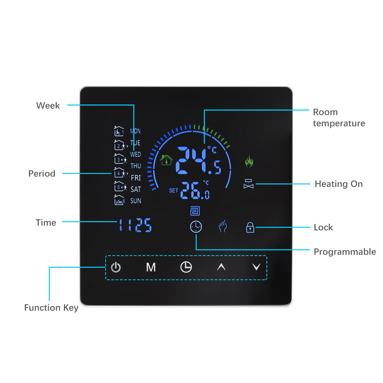 Thermostat, Manual Auto Mode Weekly Programmable Smart Thermostat Smart ...