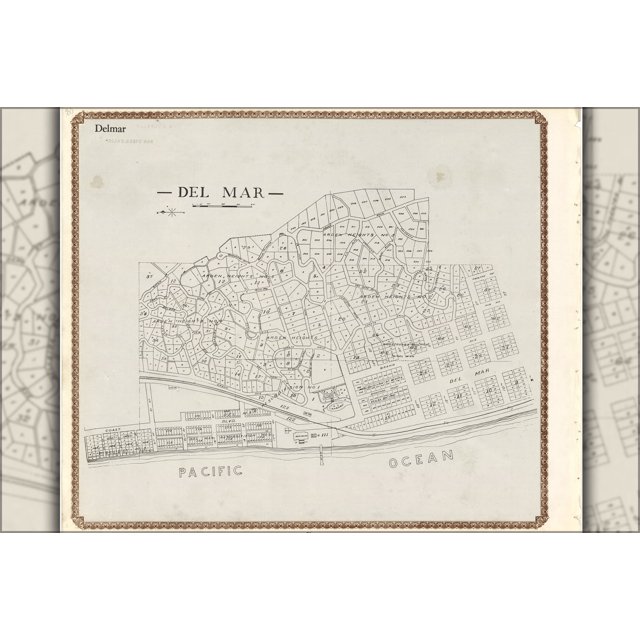 24"x36" Gallery Poster, map of Del Mar San Diego County California 1911 ...