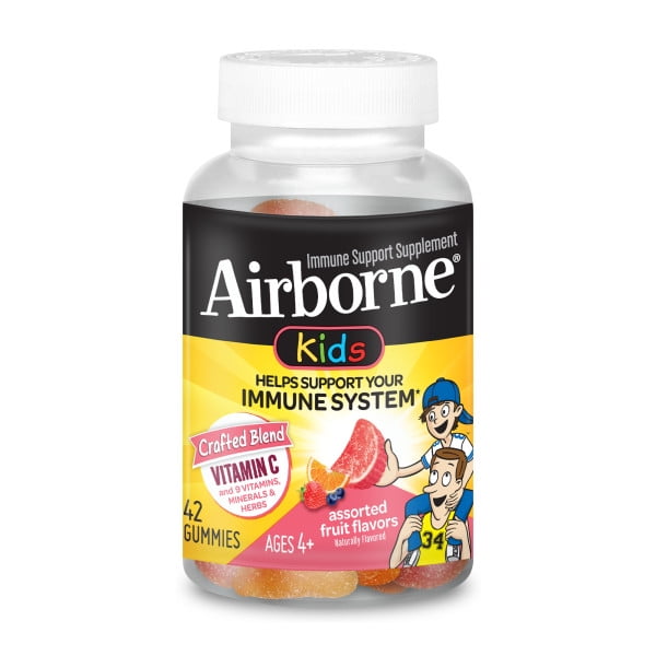 Airborne Kids Gummies Vitamin C Immune Support Supplement, Assorted ...