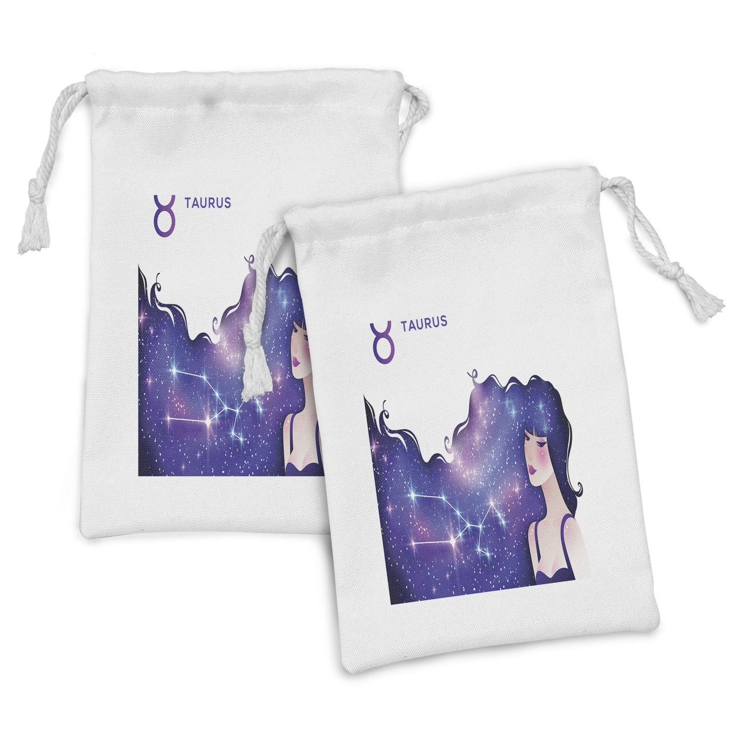 Celestial Fabric Pouch Set of 2, Taurus Zodiac with Constellation on ...