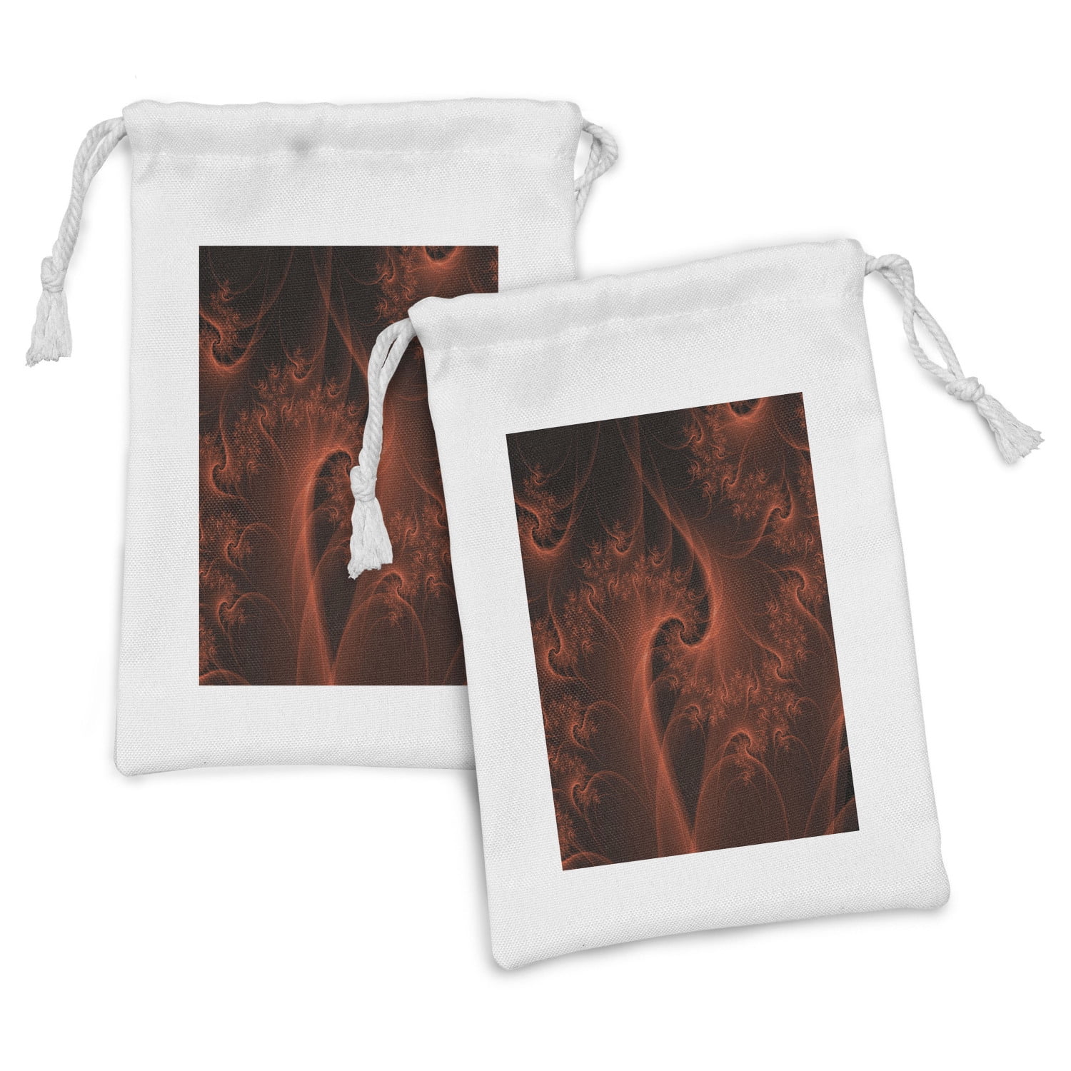 Burnt Orange Fabric Pouch Set of 2, Digital Fractal Image with Swirling ...