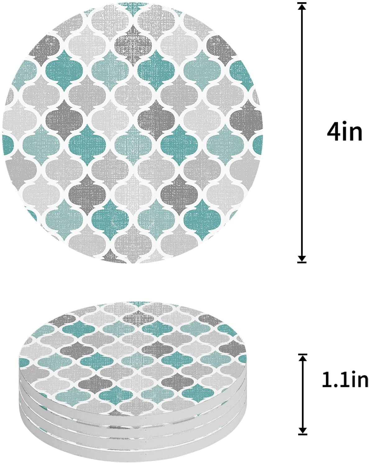 FMSHPON Green and Grey Vintage Moroccan Geometric Style Set of 6 Round ...