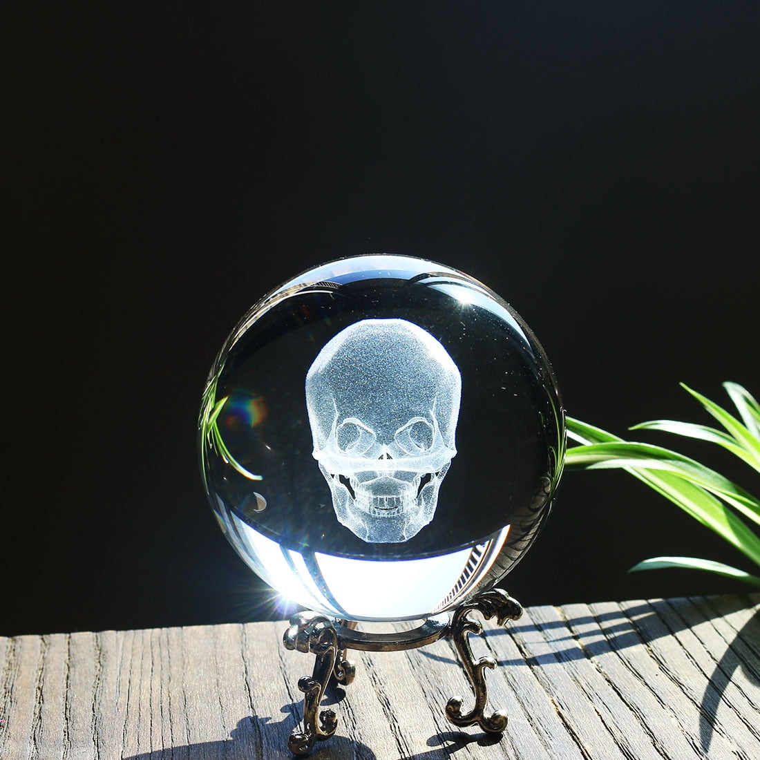 YU FENG 80mm 3D Laser Engraved Skull Quartz Glass Ball Miniatures ...