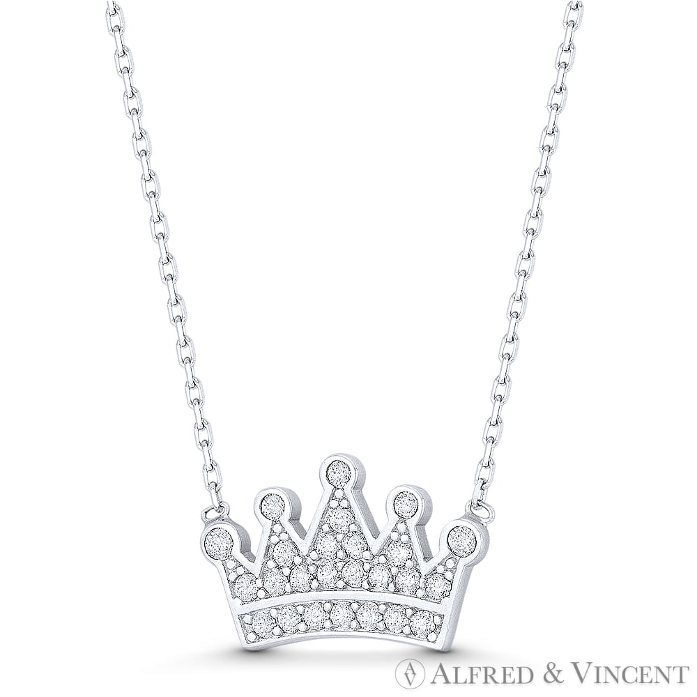 Royal Monarch Crown Charm CZ Crystal Pave Pendant & Chain Necklace in ...