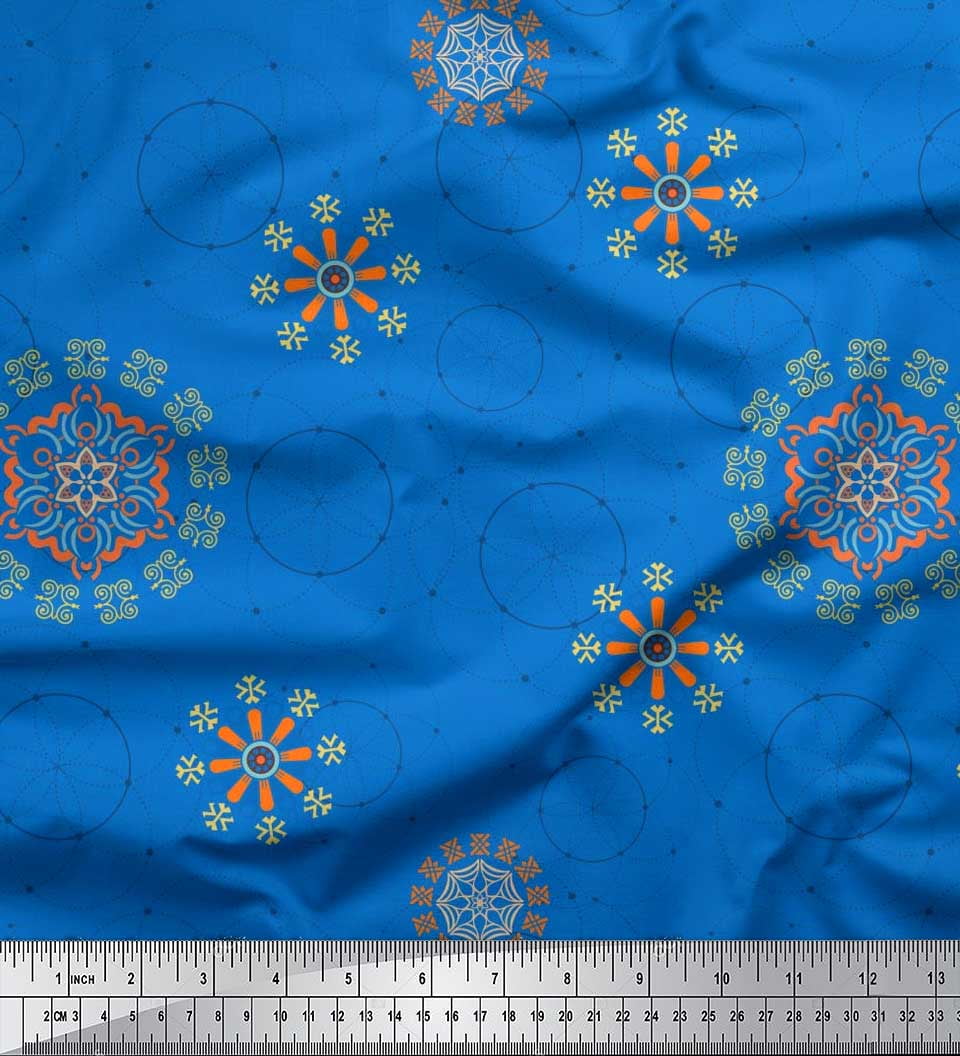 Soimoi Satin Silk Fabric Mandala Ethnic Fabric Prints by Yard 42 Inch ...